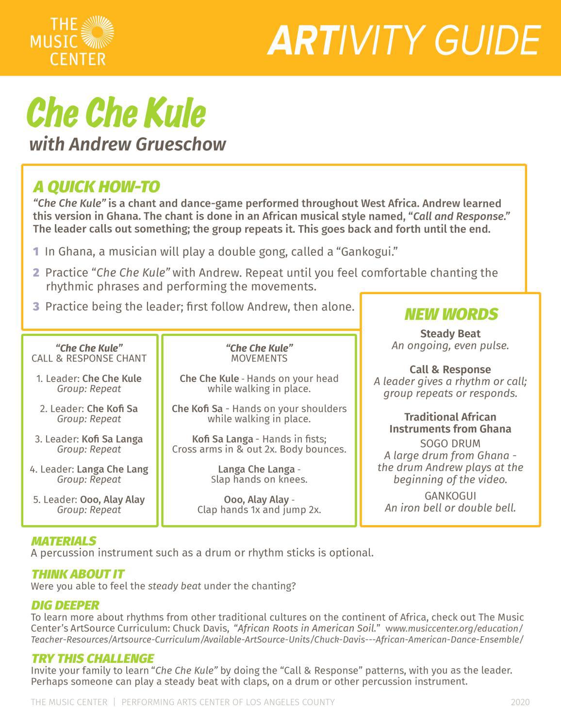 Che Che Kule with Andrew Grueschow - Artivity Guide by The Music Center ...