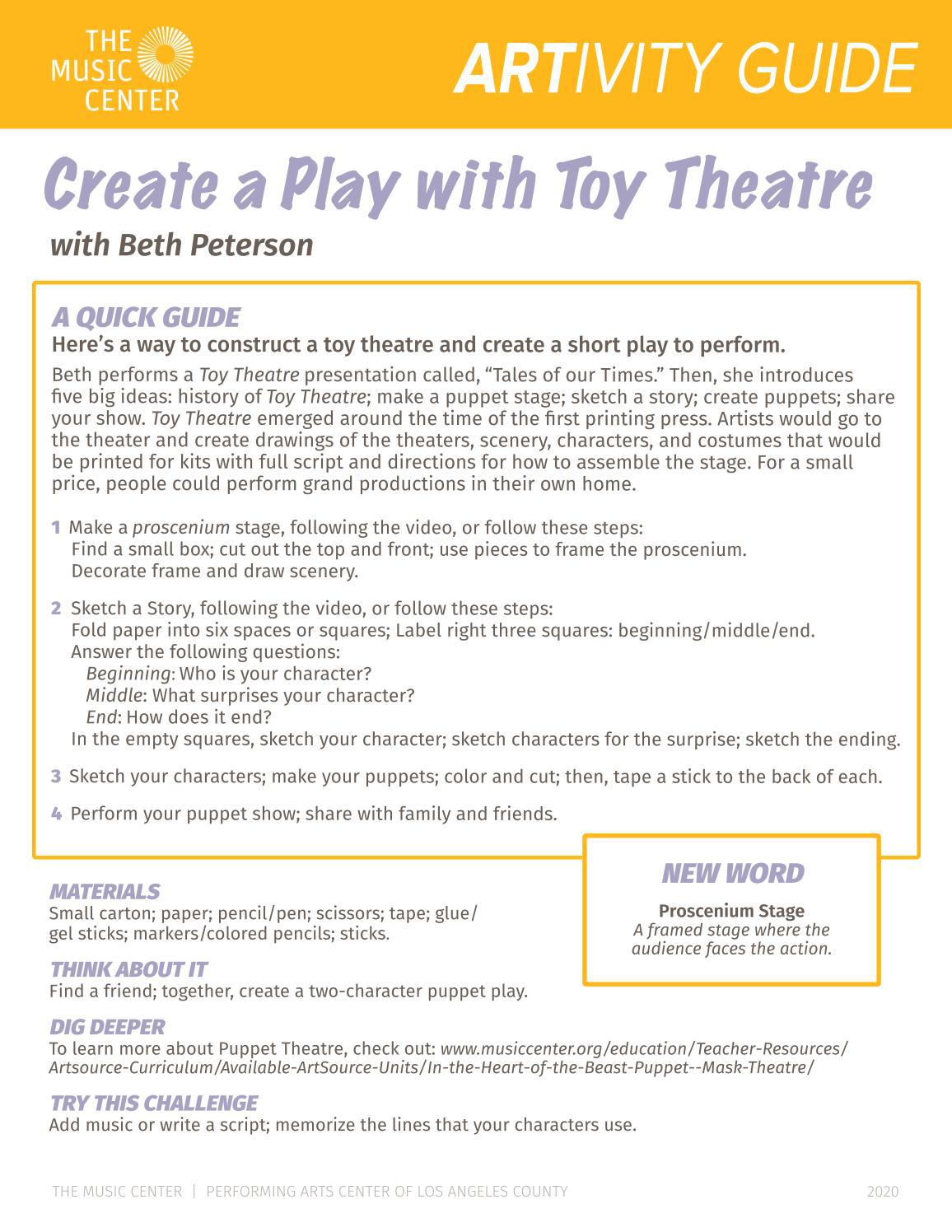Create a Play with Toy Theatre - Artivity Guide by The Music Center - Issuu