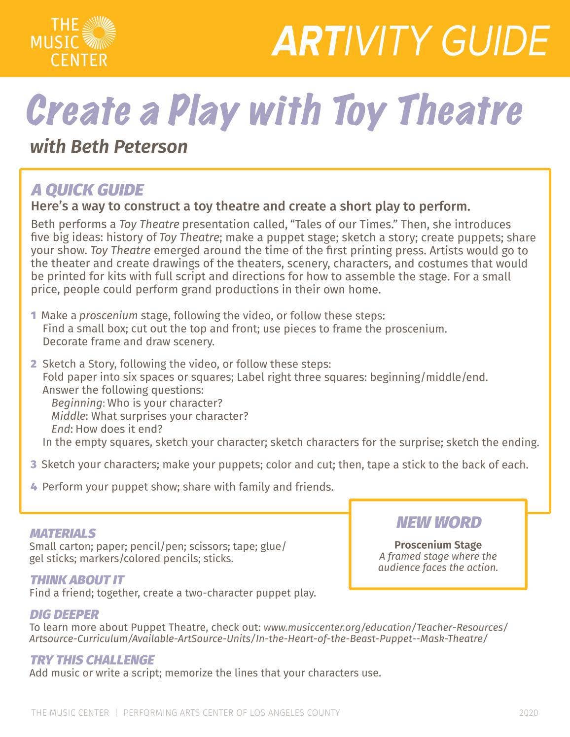 Create a Play with Toy Theatre - Artivity Guide by The Music Center - Issuu