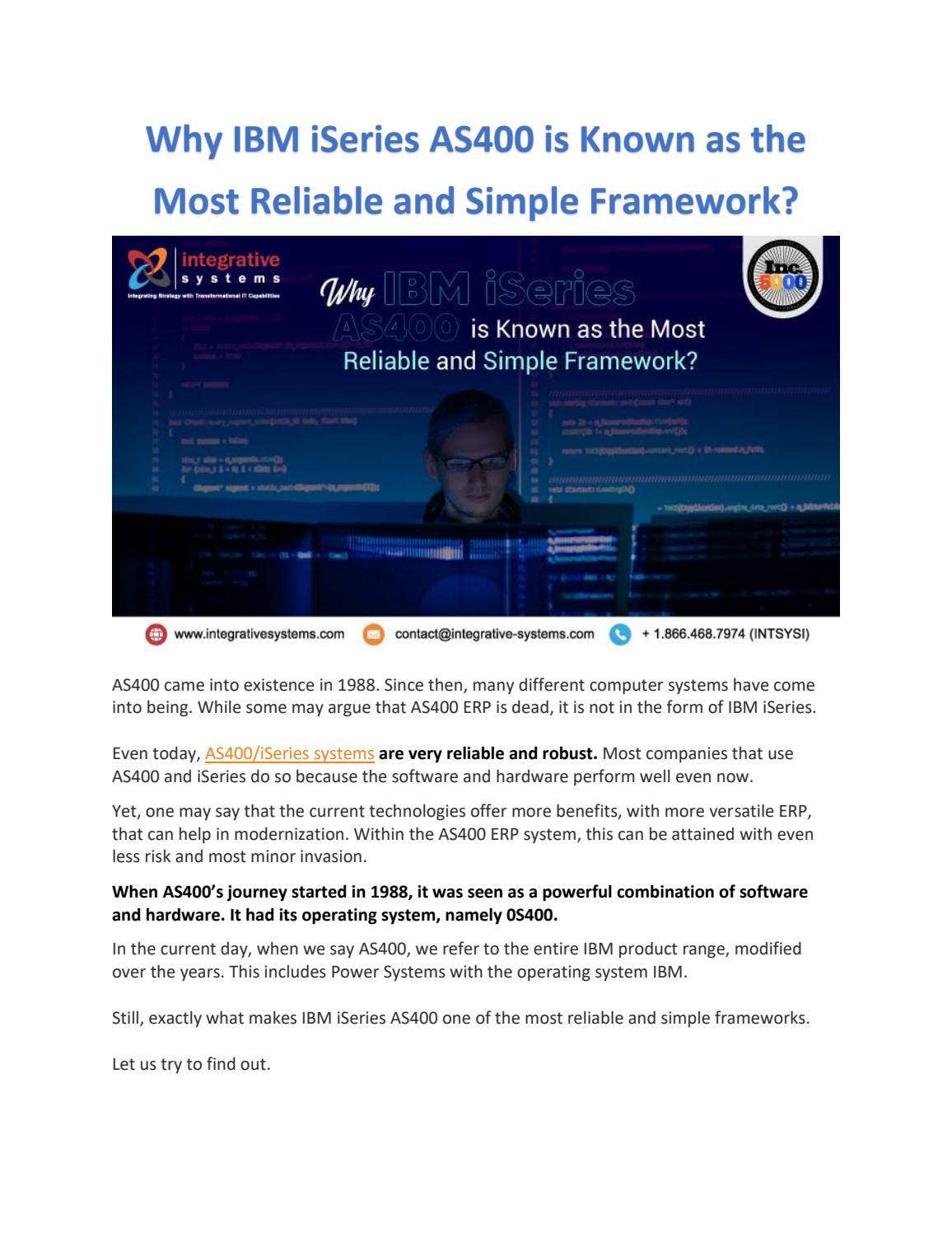 Why IBM iSeries AS400 is Known as the Most Reliable and Simple Framework? by Integrative Systems ...