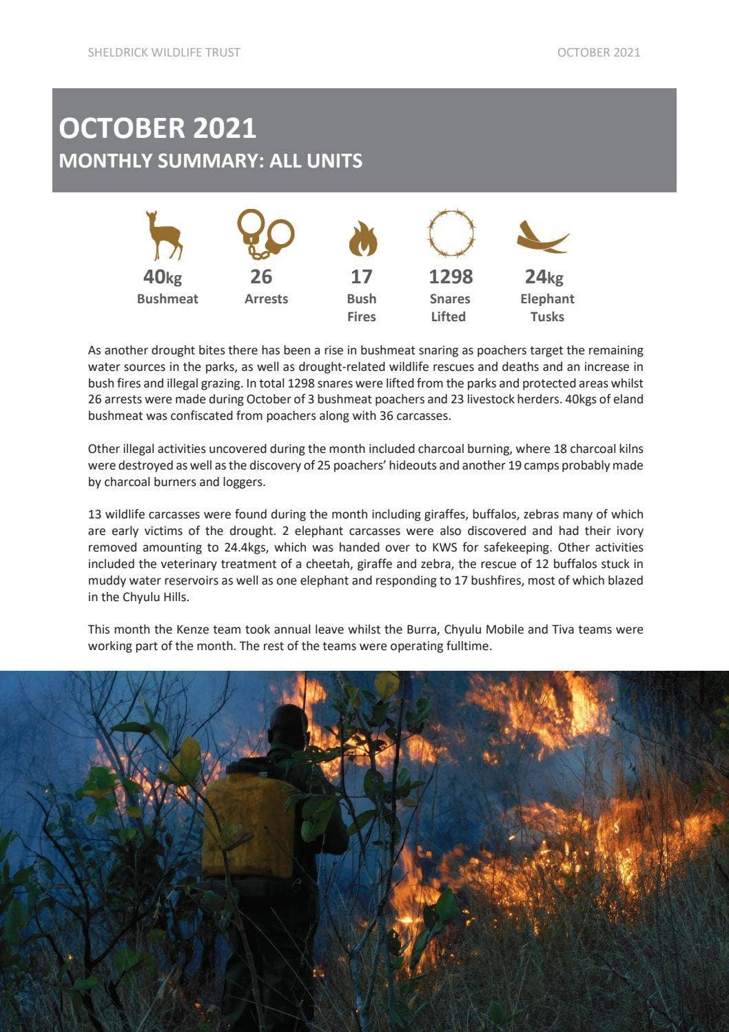 SWT/KWS Mtito De-Snaring Report for October 2021 by Sheldrick Wildlife ...