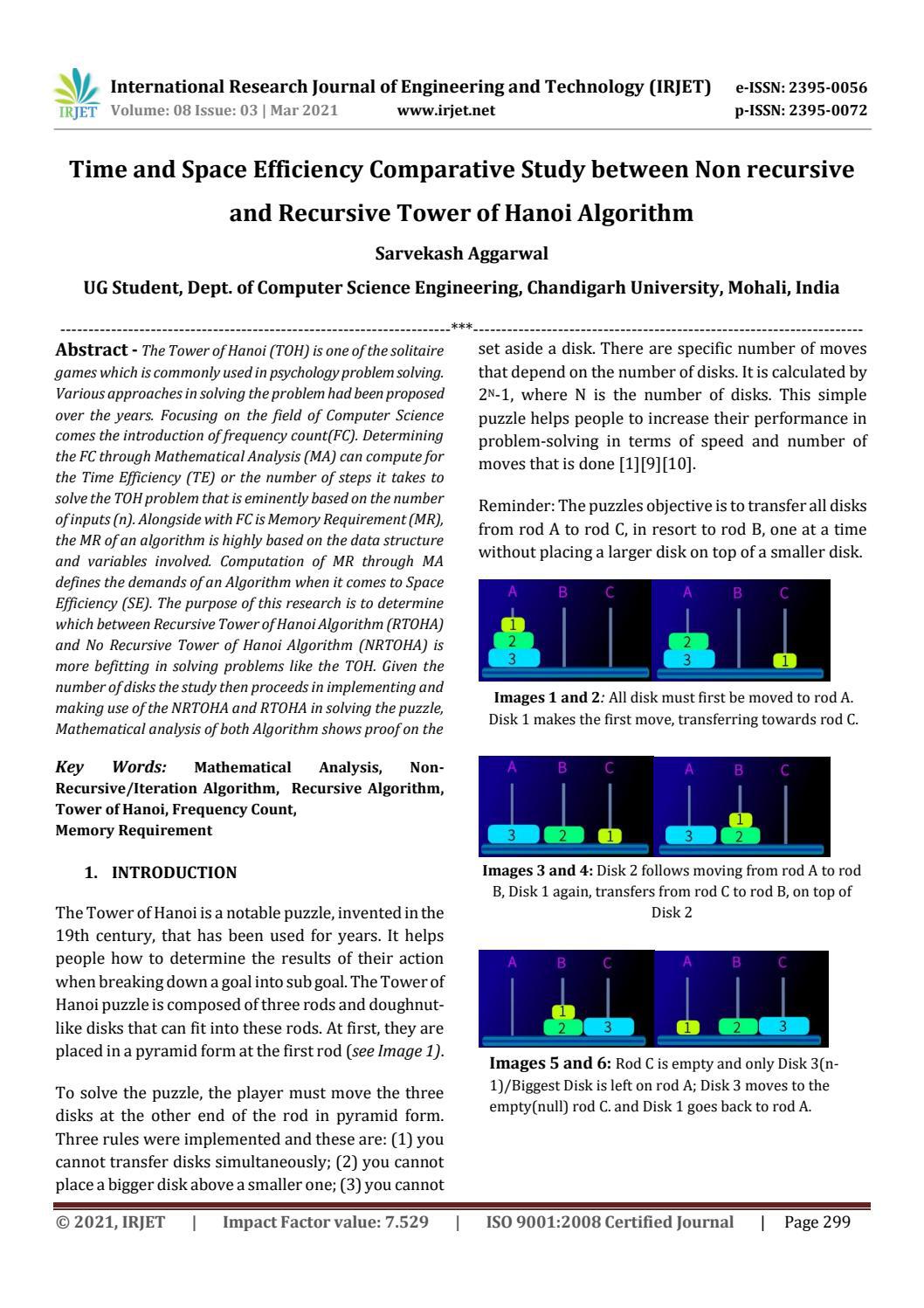 IRJET- Time and Space Efficiency Comparative Study between Non recursive and Recursive Tower of ...