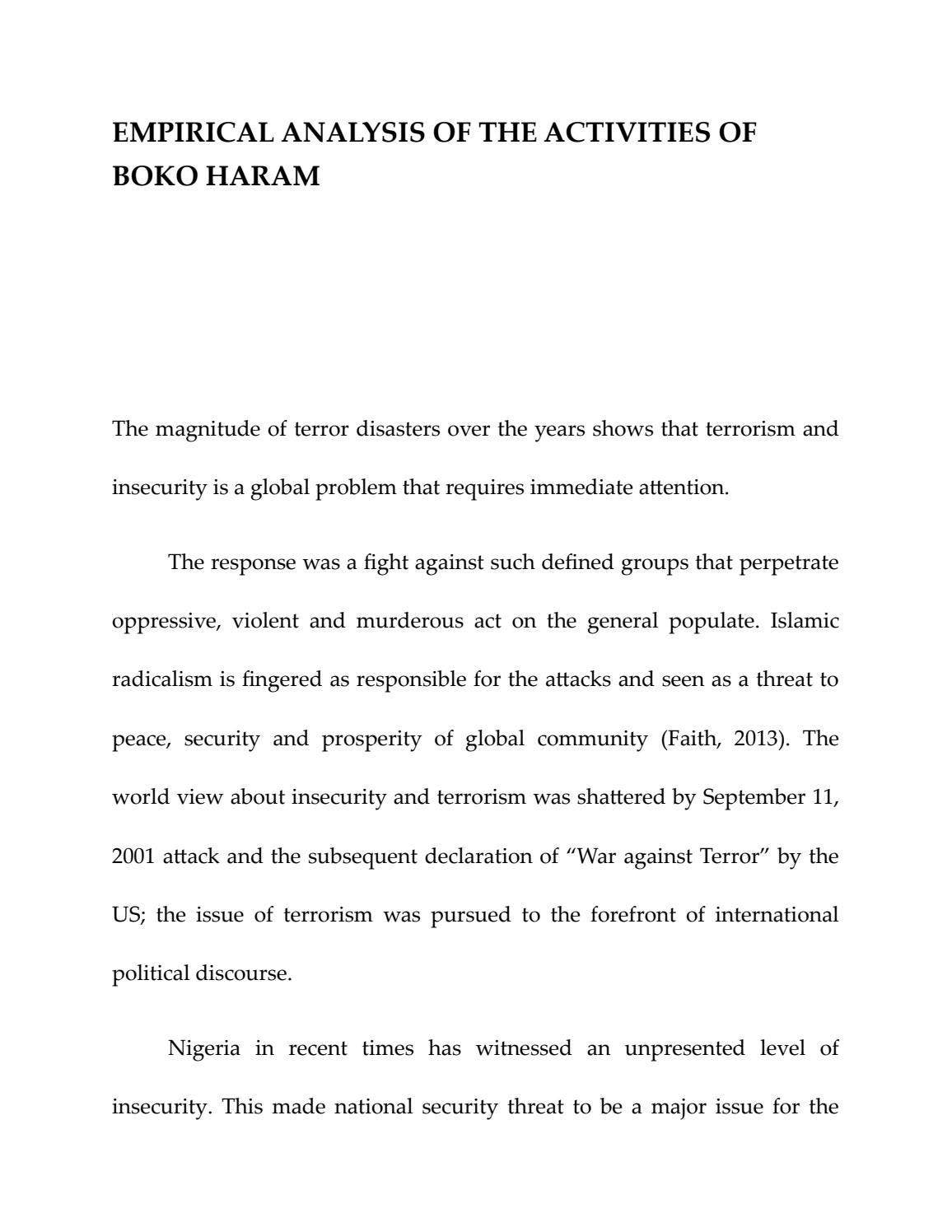 EMPIRICAL ANALYSIS OF THE ACTIVITIES OF BOKO HARAM by researchwap - Issuu