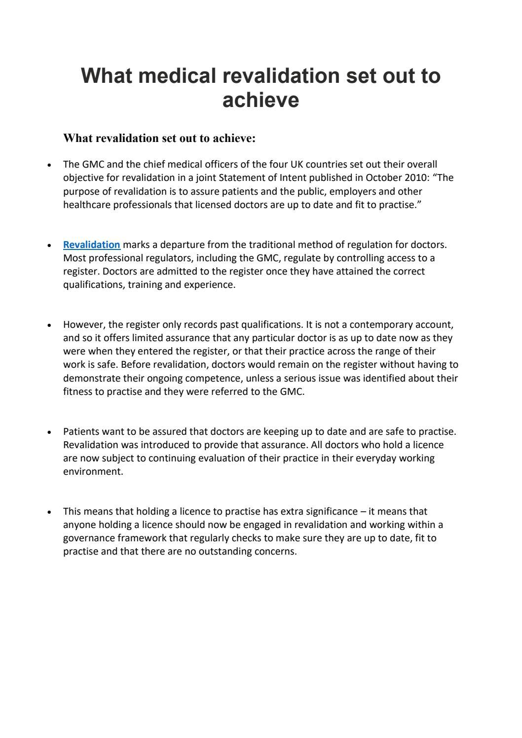 What medical revalidation set out to achieve by Medical Appraisals - Issuu