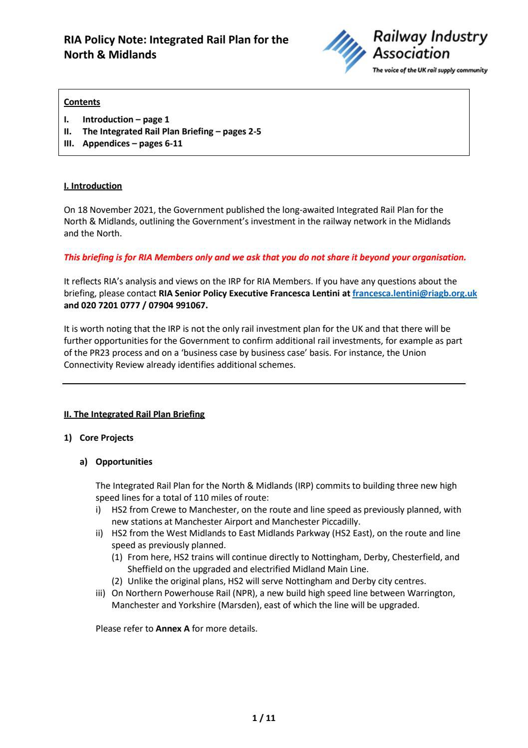 RIA Policy Note - Integrated Rail Plan - December 2021 by Railway ...