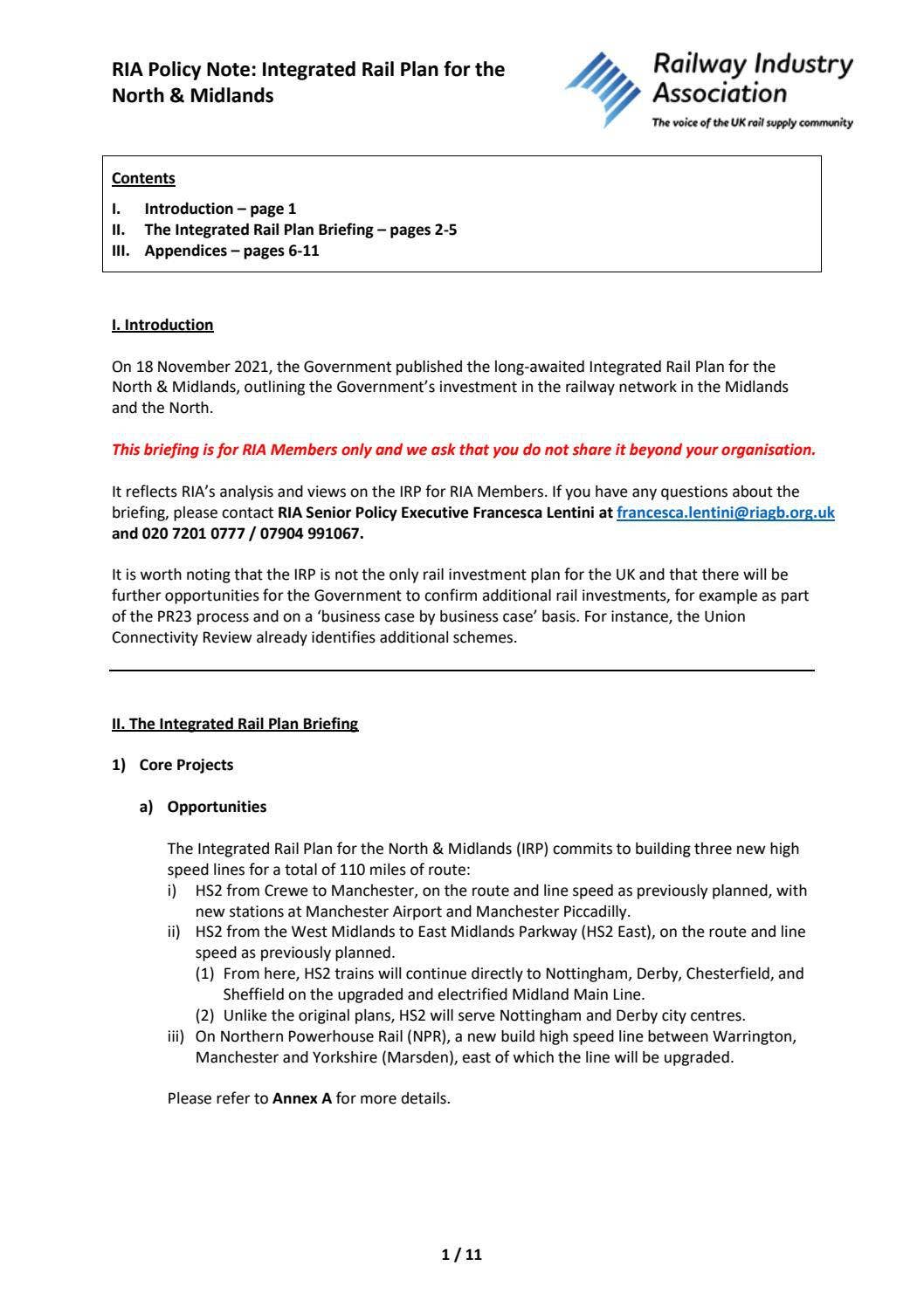 RIA Policy Note - Integrated Rail Plan - December 2021 by Railway ...