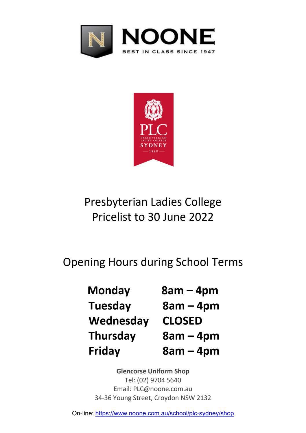 PLC Sydney Uniform Pricelist_to 30 June 2022 by PLC Sydney - Issuu