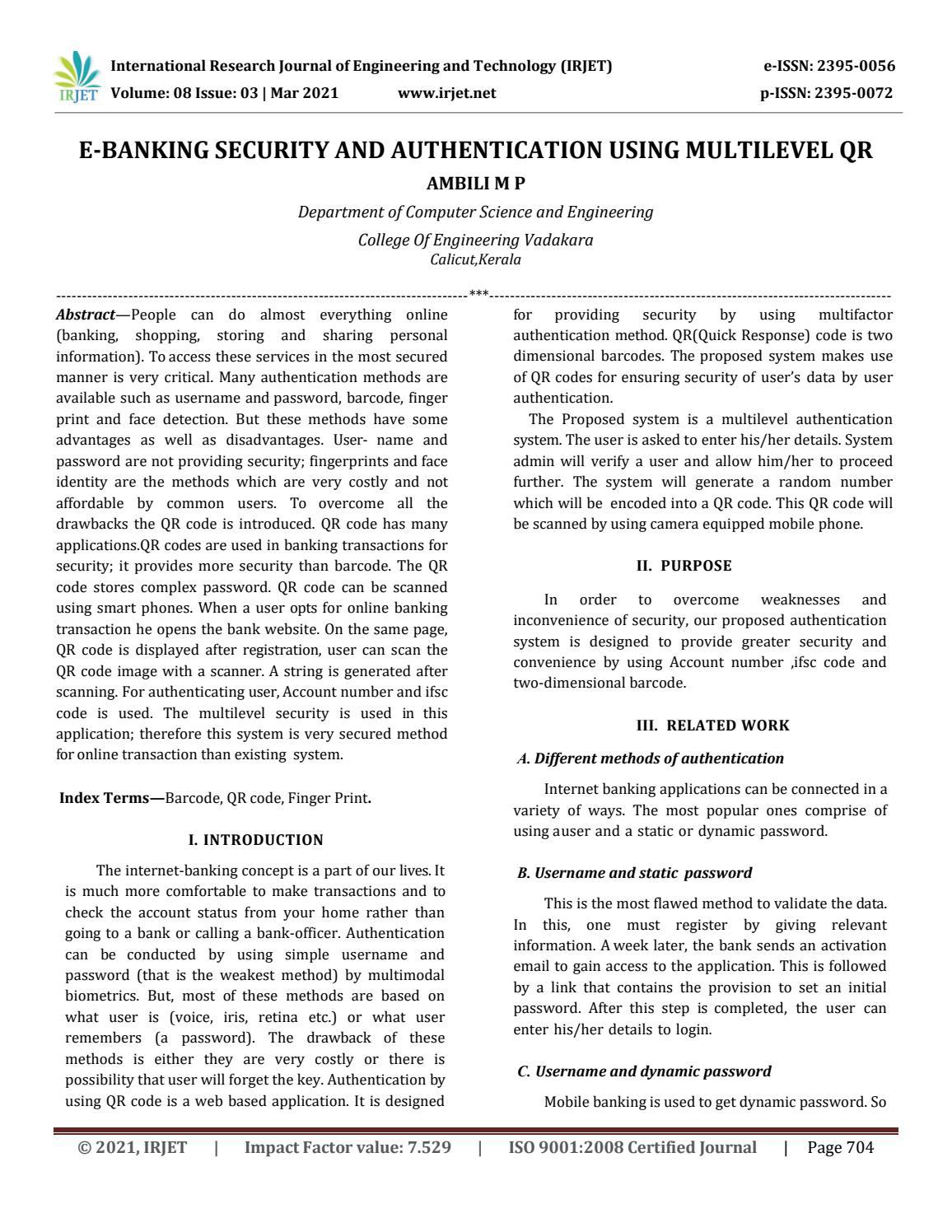 IRJET- E-Banking Security and Authentication using Multilevel QR by ...