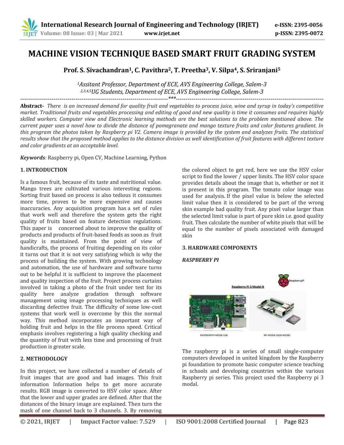 IRJET- Machine Vision Technique based Smart Fruit Grading System by ...