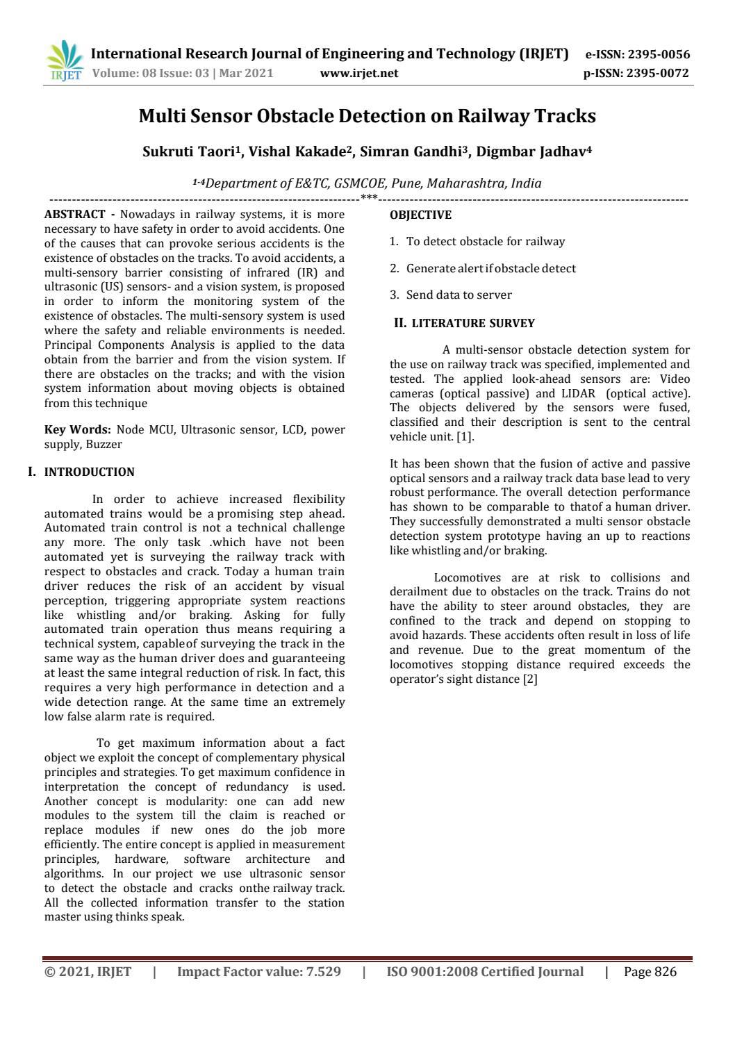 IRJET- Multi Sensor Obstacle Detection on Railway Tracks by IRJET ...