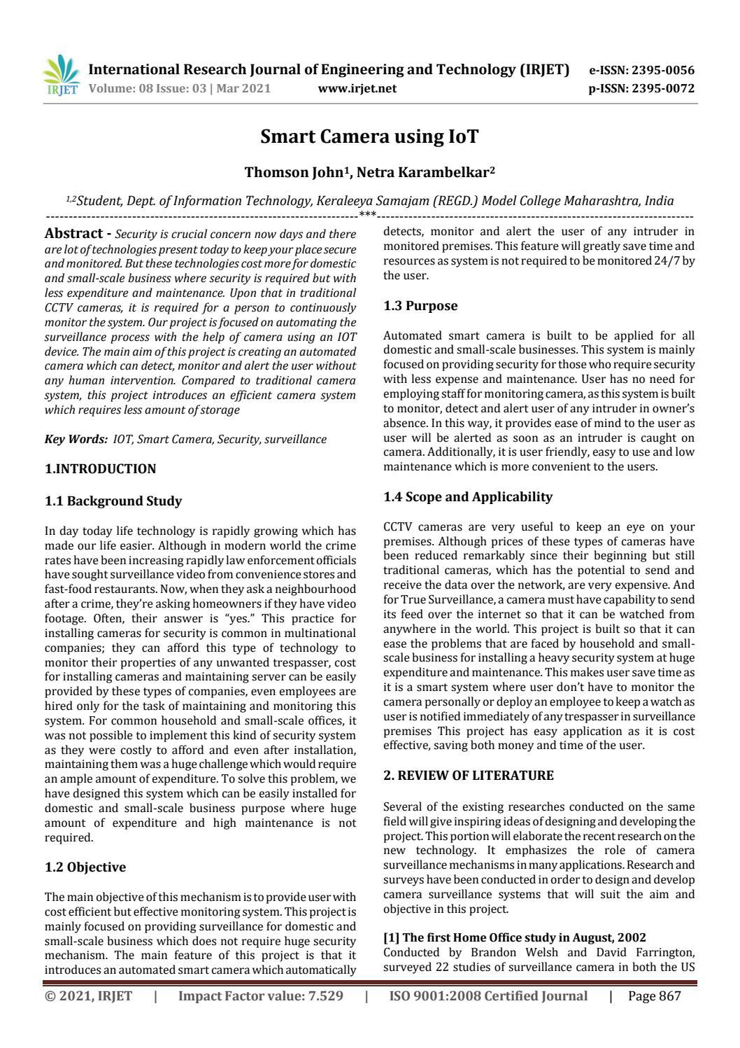 IRJET- Smart Camera using IoT by IRJET Journal - Issuu