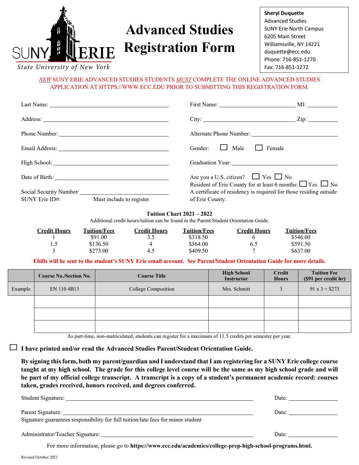 Advanced Studies Registration Form by SUNY Erie - Issuu