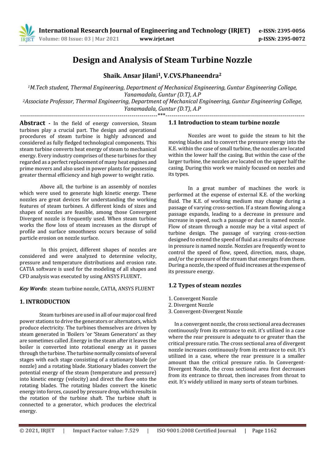 IRJET- Design and Analysis of Steam Turbine Nozzle by IRJET Journal - Issuu