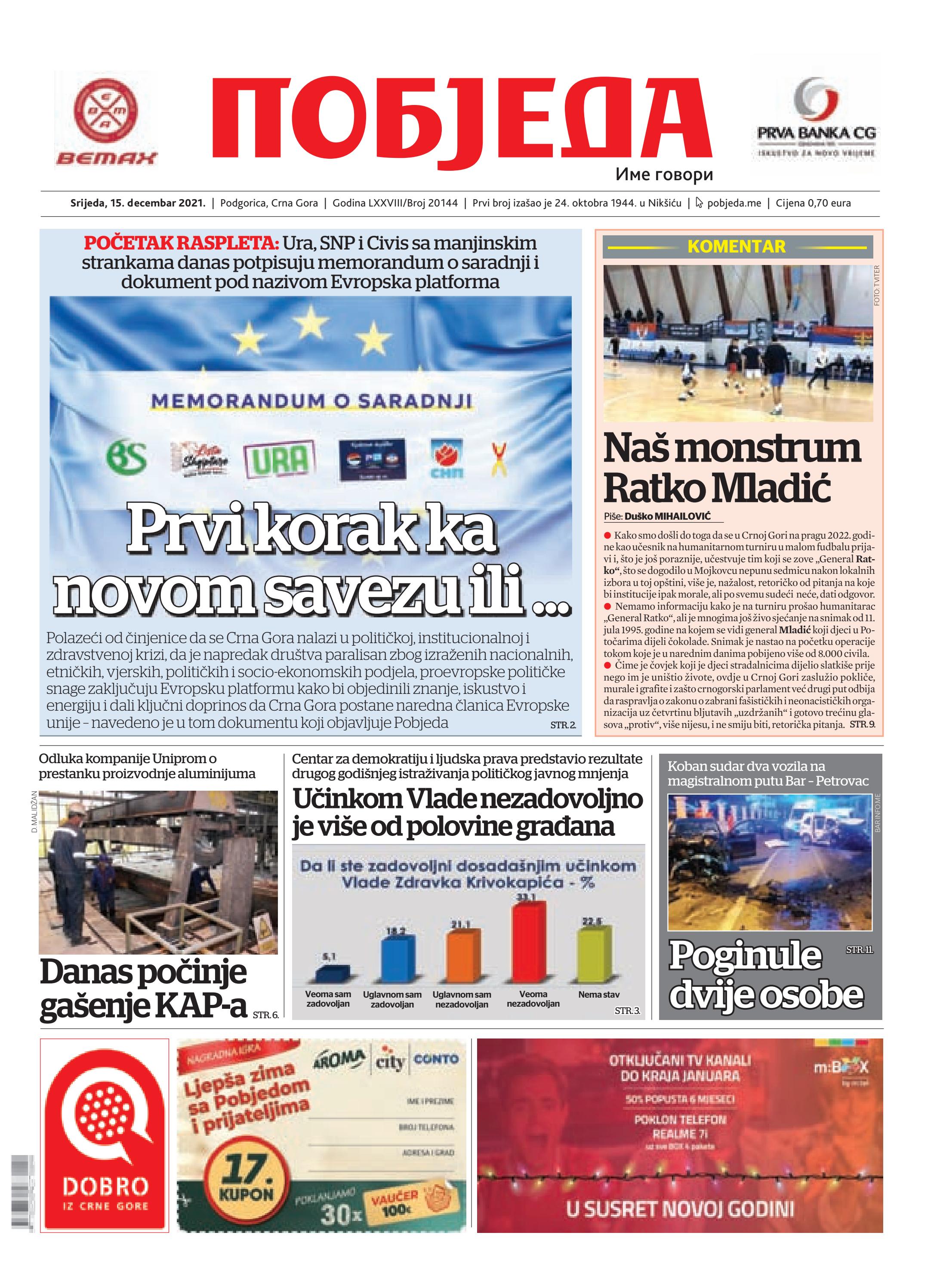 Dnevni list Pobjeda 15.12.2021. by Pobjeda - Issuu