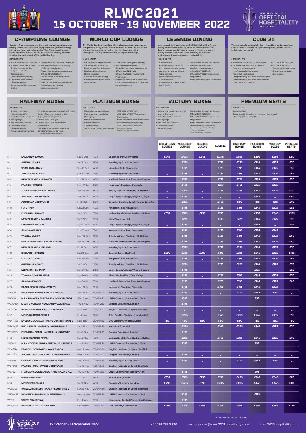 2022 Match Schedule & Hospitality Experiences - RLWC2021 by MatchPoint ...