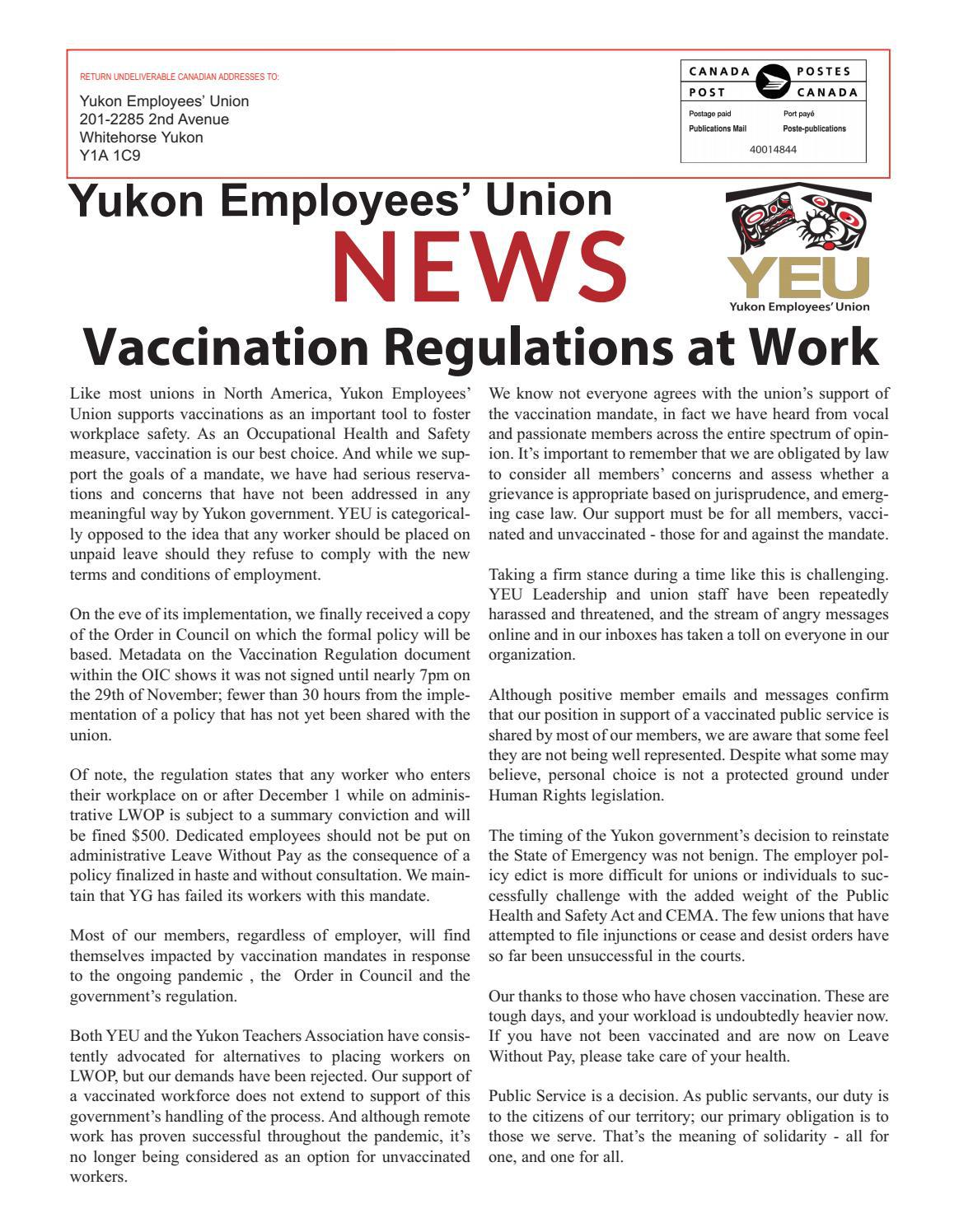 Yukon Employees' Union Newsletter December 2021 by YEU/PSAC - Issuu