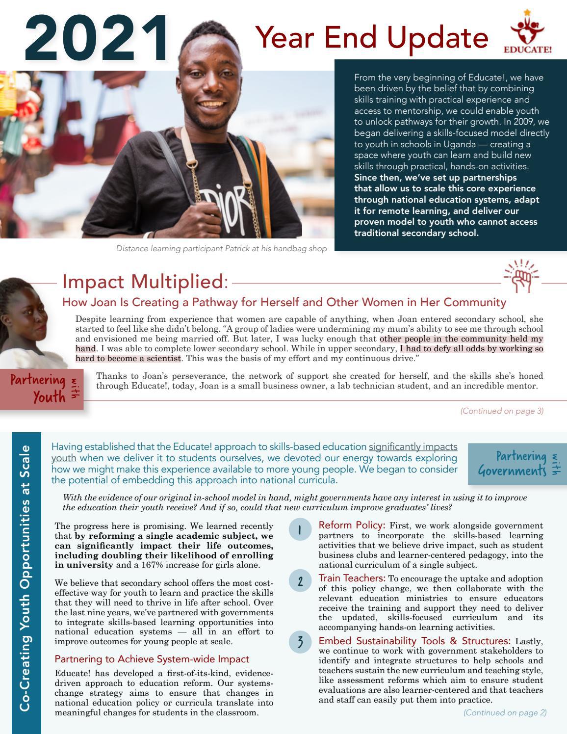 Educate! Year End Update 2021 by Educate! - Issuu