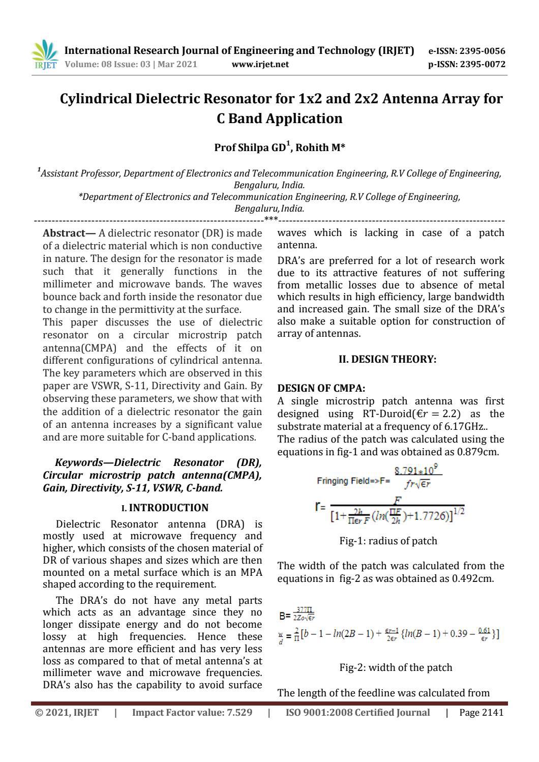 IRJET- Cylindrical Dielectric Resonator for 1x2 and 2x2 Antenna Array ...