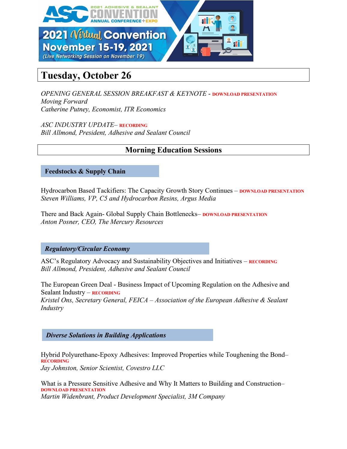 ASC Virtual Convention Agenda by The Adhesive & Sealant Council - Issuu