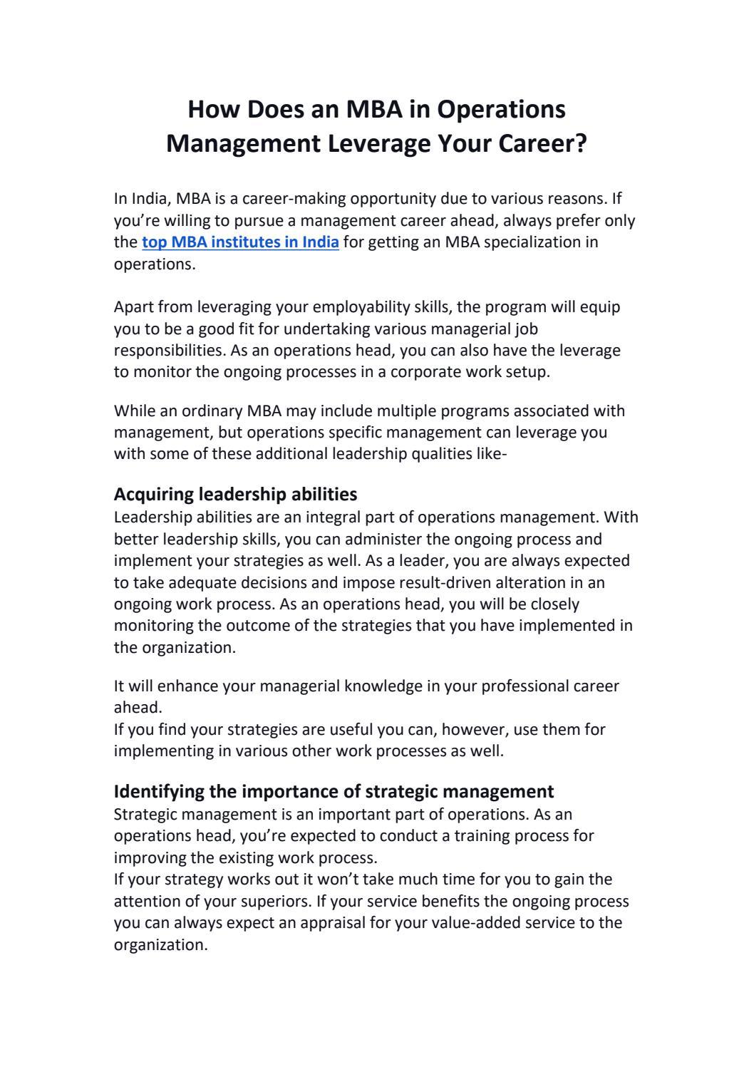 How Does an MBA in Operations Management Leverage Your Career? by SIOM ...