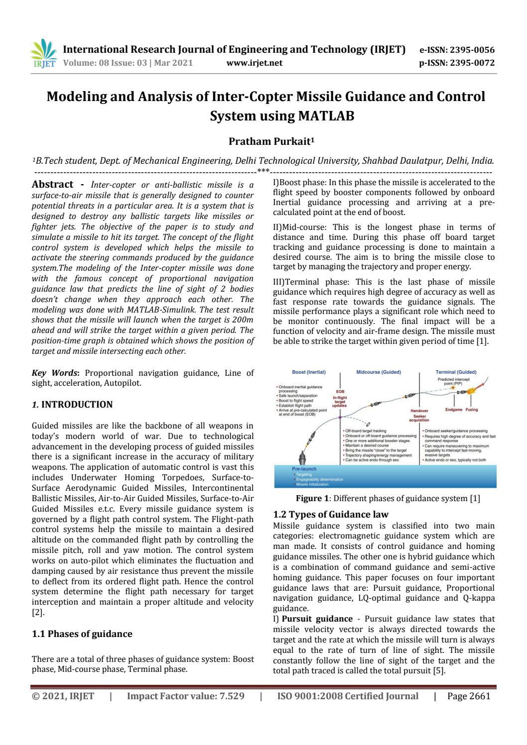 IRJET- Modeling and Analysis of Inter-Copter Missile Guidance and ...