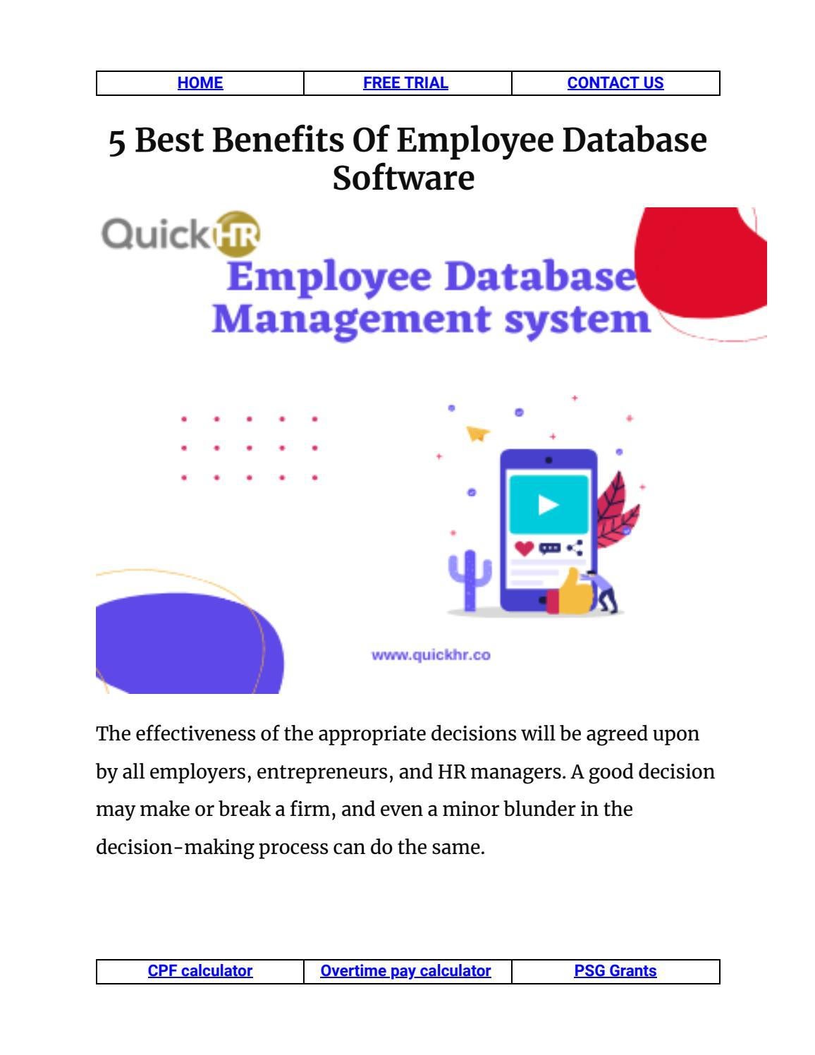 5 Best Benefits Of Employee Database Software By Parkeradam916 Issuu
