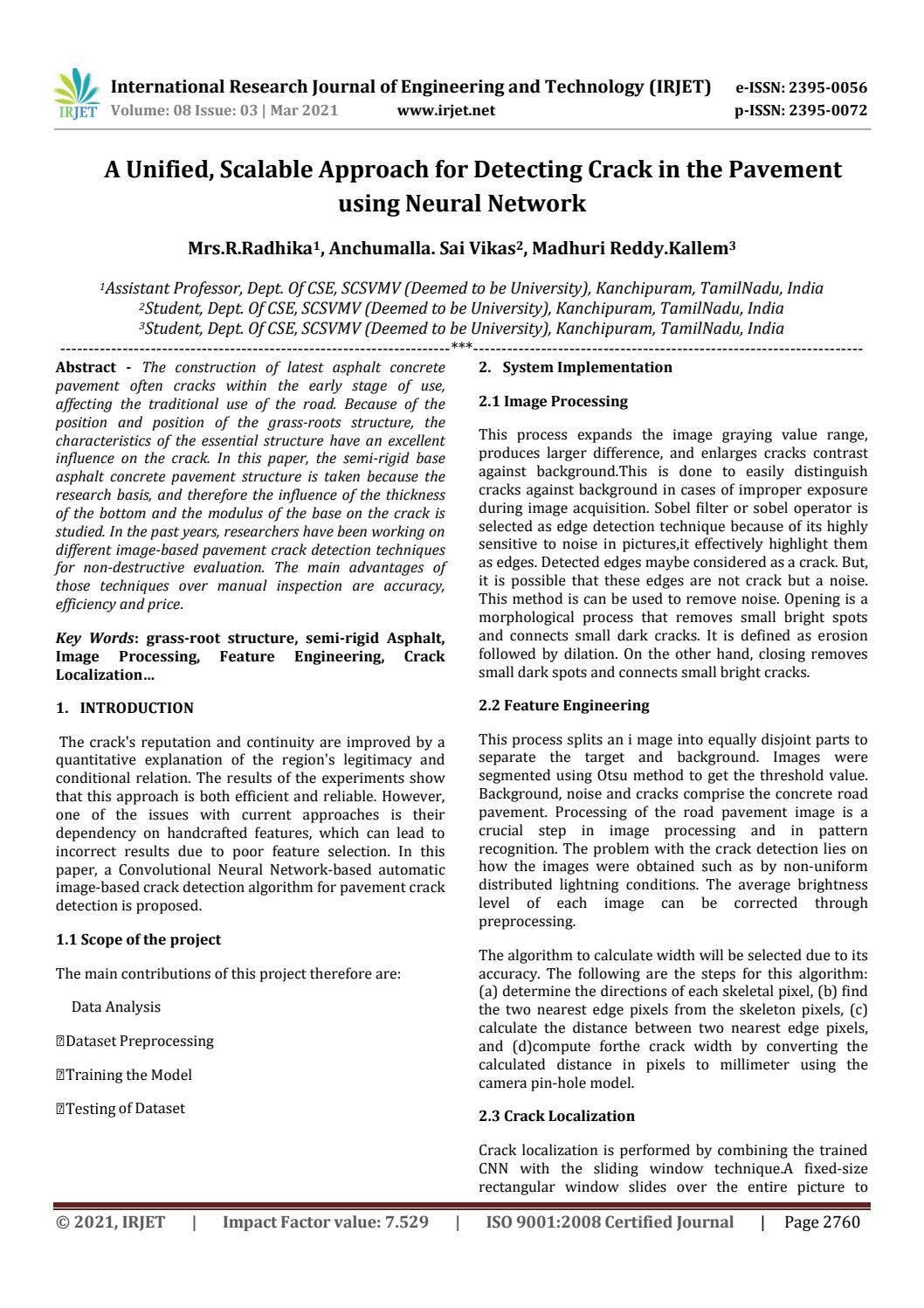 IRJET-A Unified, Scalable Approach for Detecting Crack in the Pavement ...