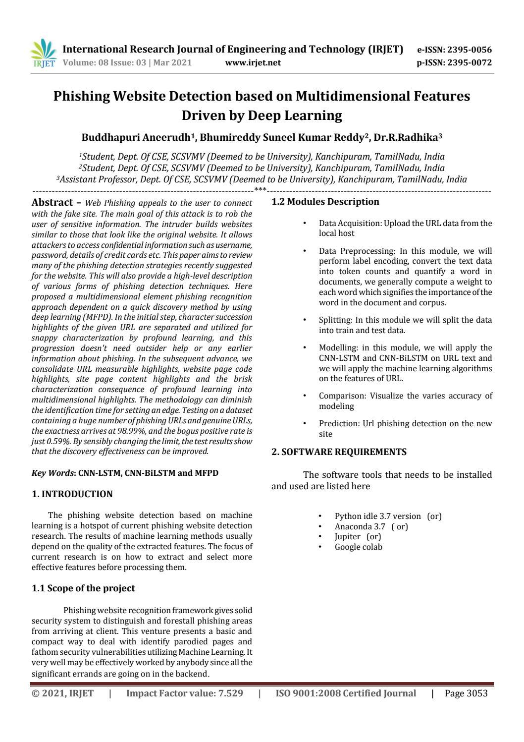 IRJET- Phishing Website Detection based on Multidimensional Features ...