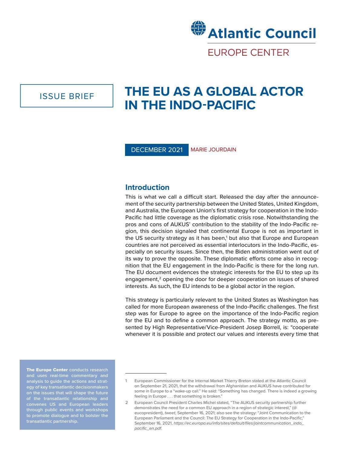 THE EU AS A GLOBAL ACTOR IN THE INDO-PACIFIC by Atlantic Council - Issuu