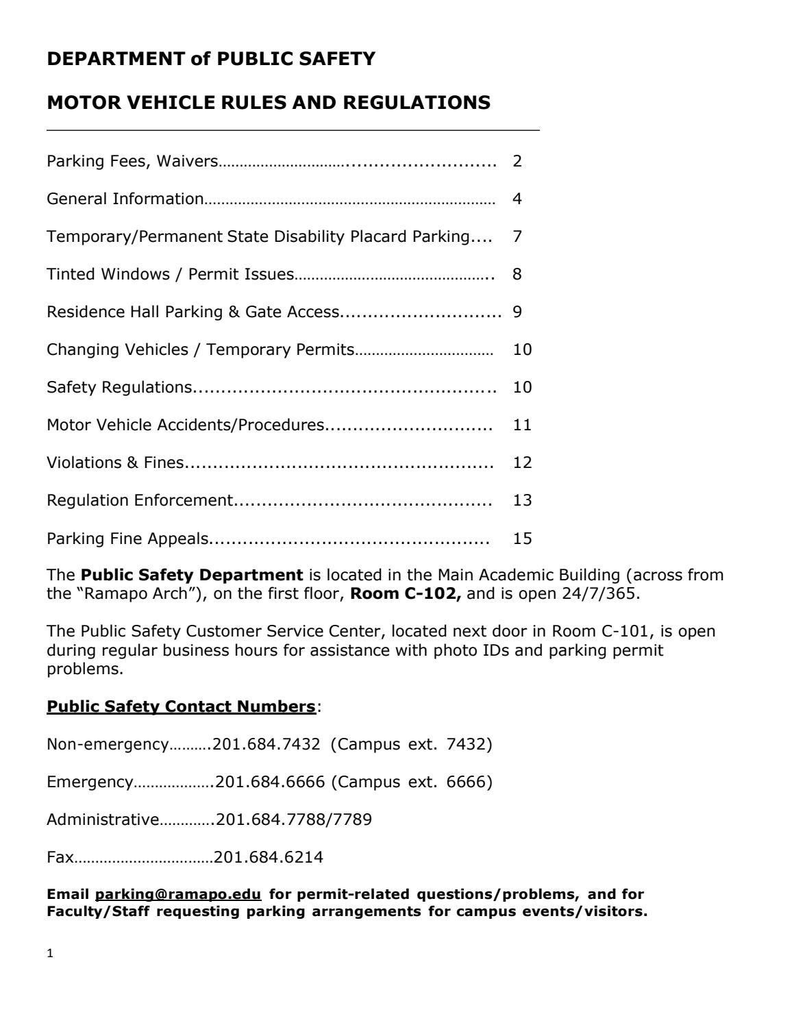 Department of Public Safety Motor Vehicle Rules and Regulations by ...