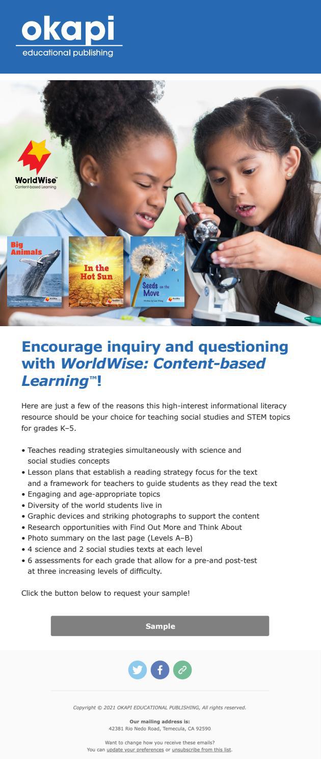 WorldWise: Content-based Learning MailChimp Template PDFs by Okapi - Issuu