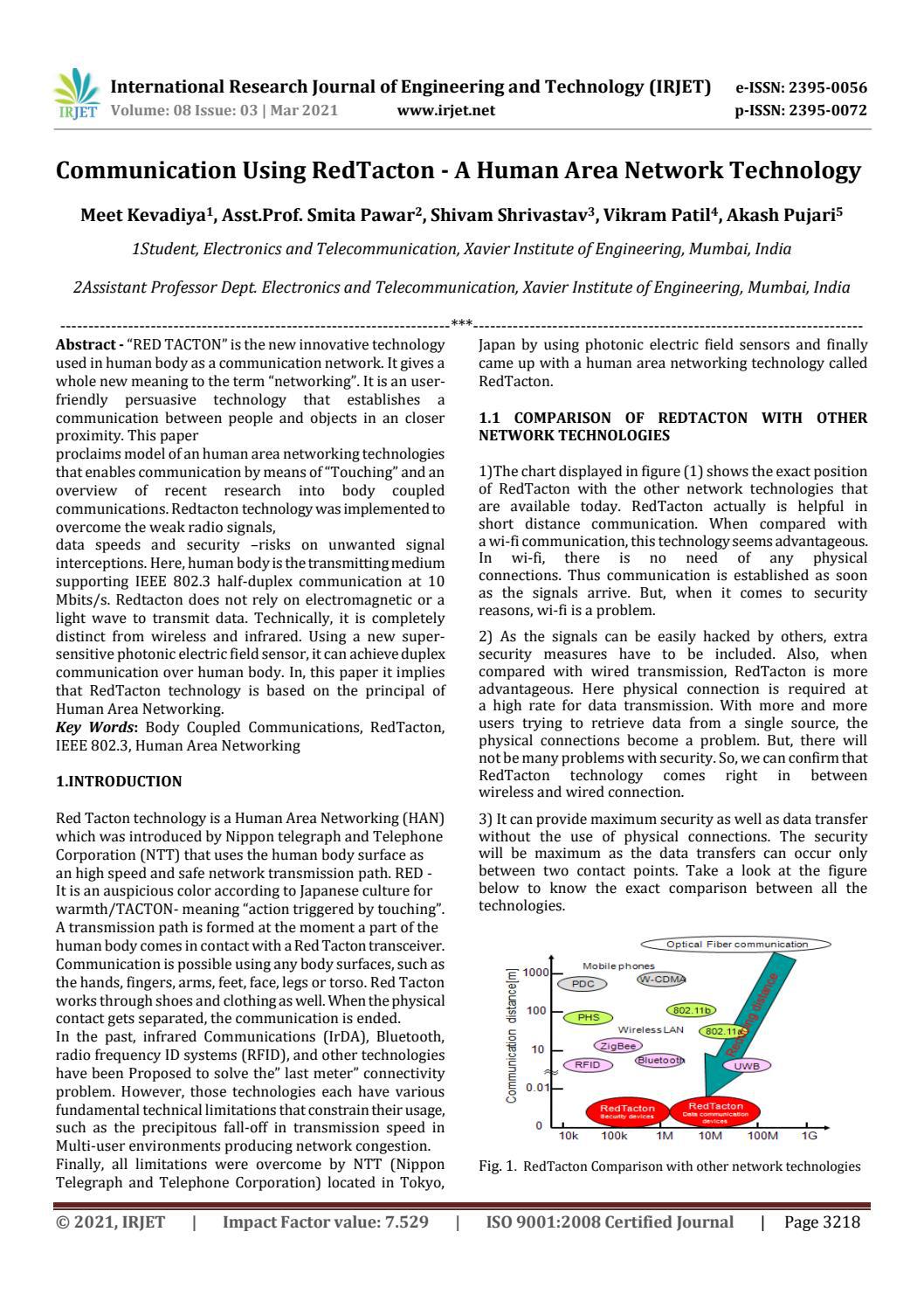 IRJET- Communication using RedTacton - A Human Area Network Technology ...