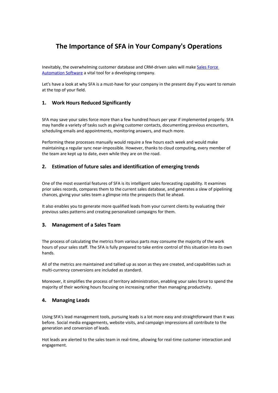 The Importance of SFA in Your Company's Operations by ZylemSolutions ...