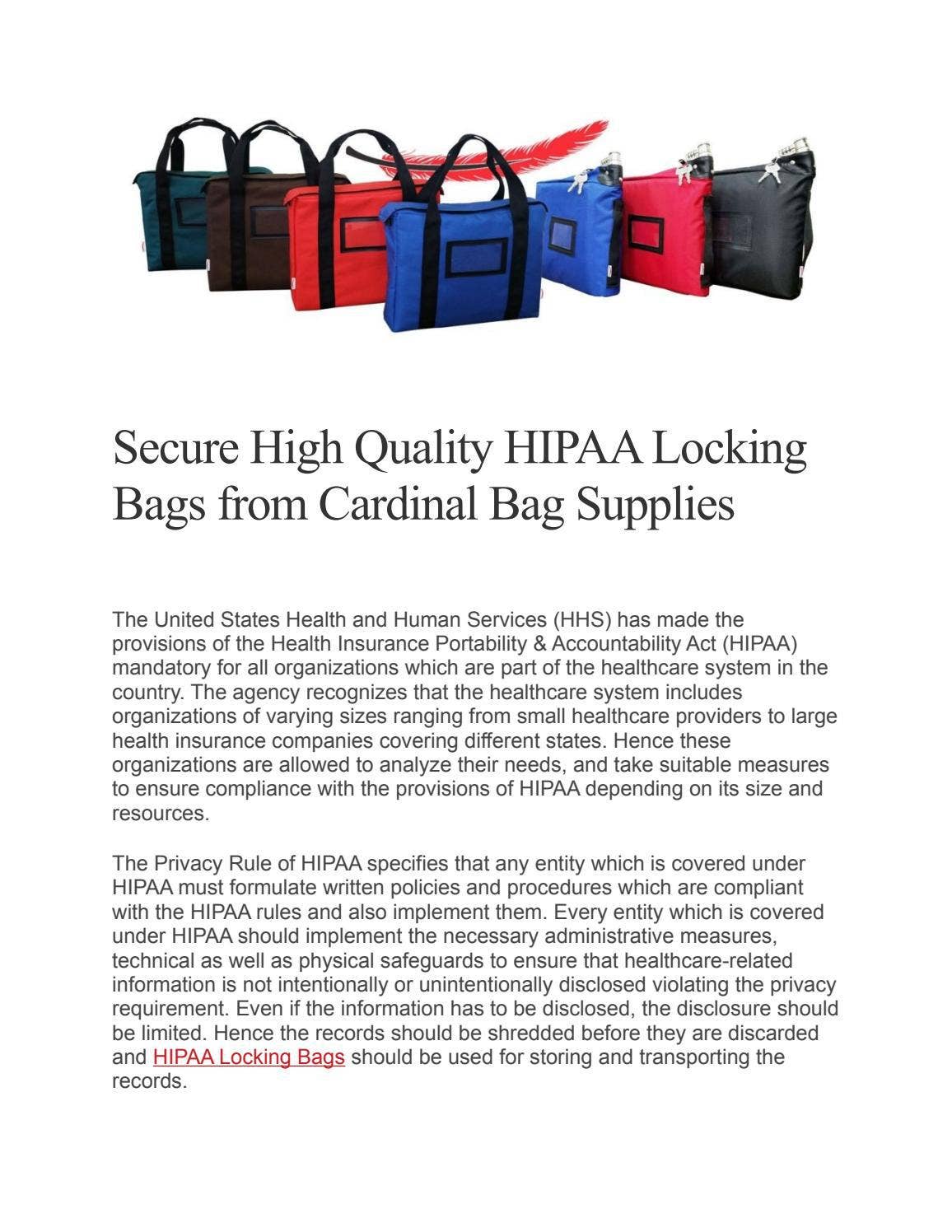 Secure High Quality HIPAA Locking Bags from Cardinal Bag Supplies by ...