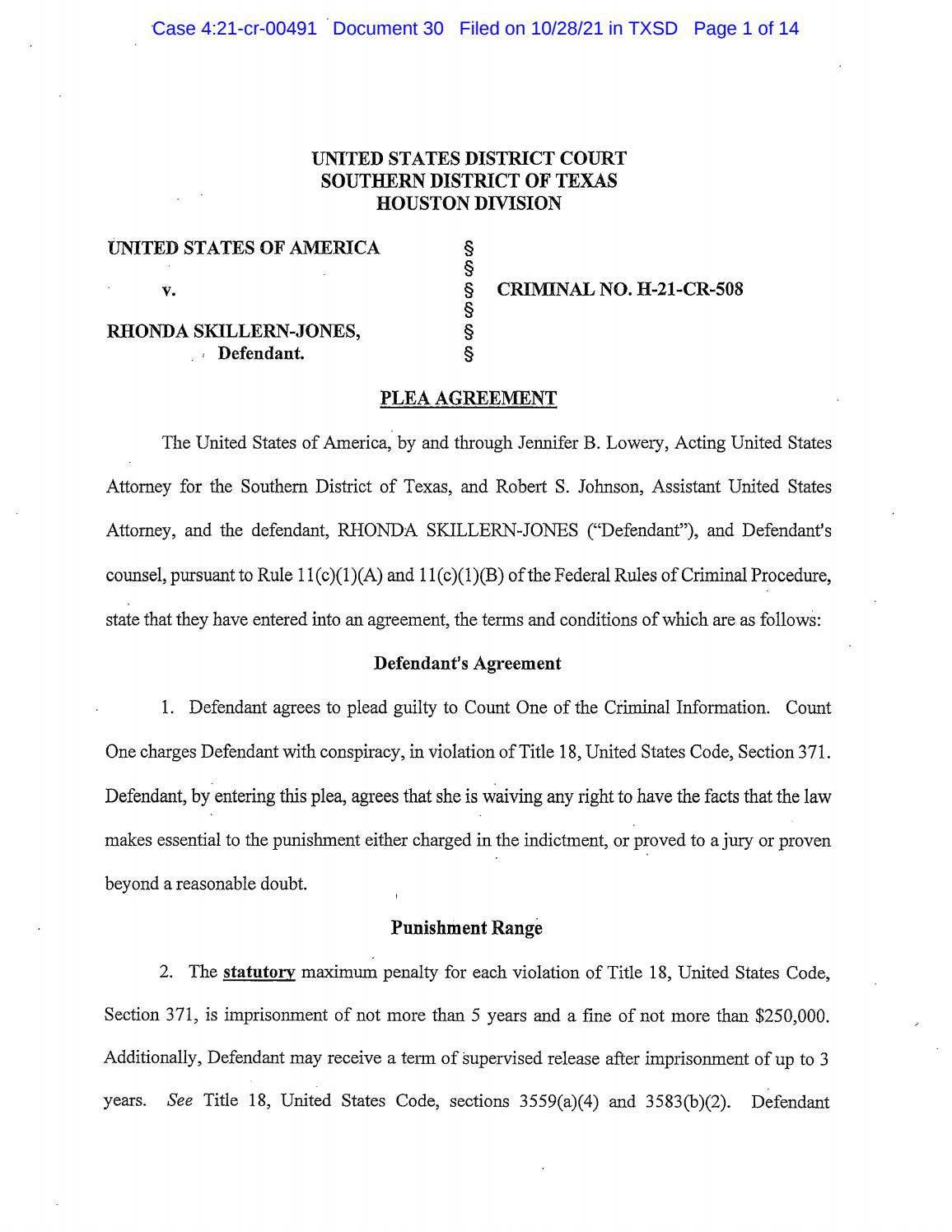 Entire 14-Page Plea Agreement for the United States of America Versus ...