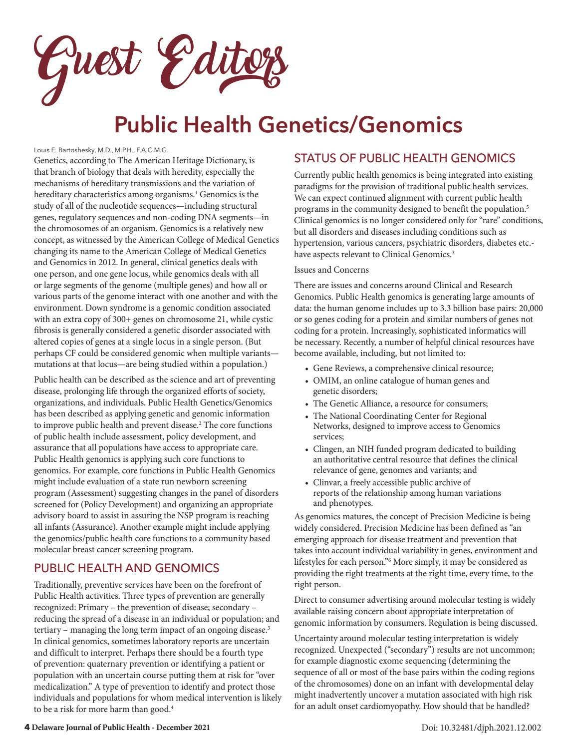 Delaware Journal of Public Health - Genetics/Genomics by Delaware ...