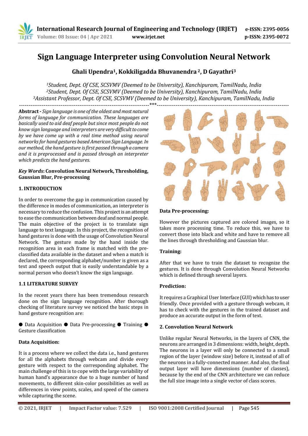 IRJET- Sign Language Interpreter using Convolution Neural Network by IRJET Journal - Issuu