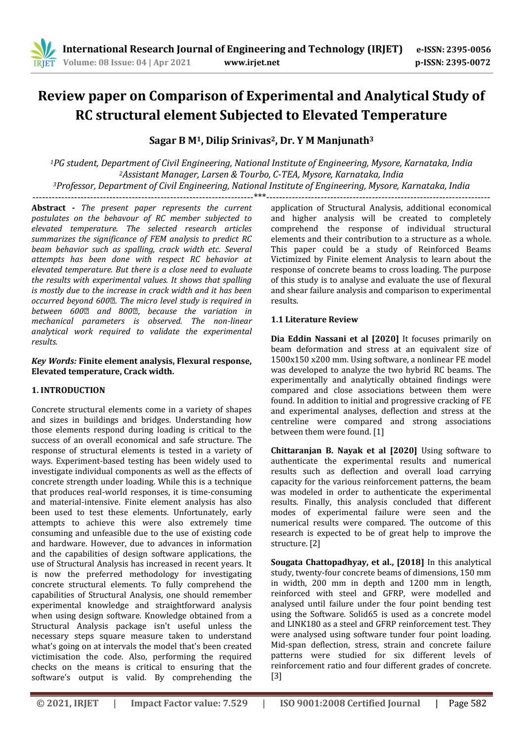 IRJET- Review Paper on Comparison of Experimental and Analytical Study of RC Structural Element ...