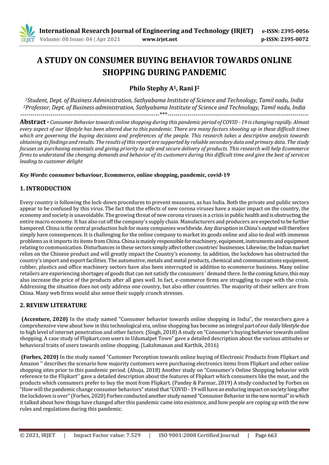 IRJET- A Study on Consumer Buying Behavior towards Online Shopping During Pandemic by IRJET ...