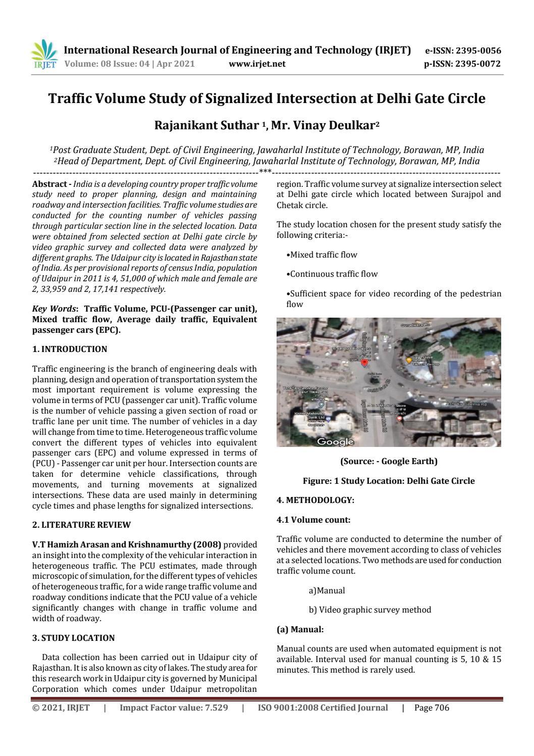 IRJET- Traffic Volume Study of Signalized Intersection at Delhi Gate Circle by IRJET Journal - Issuu