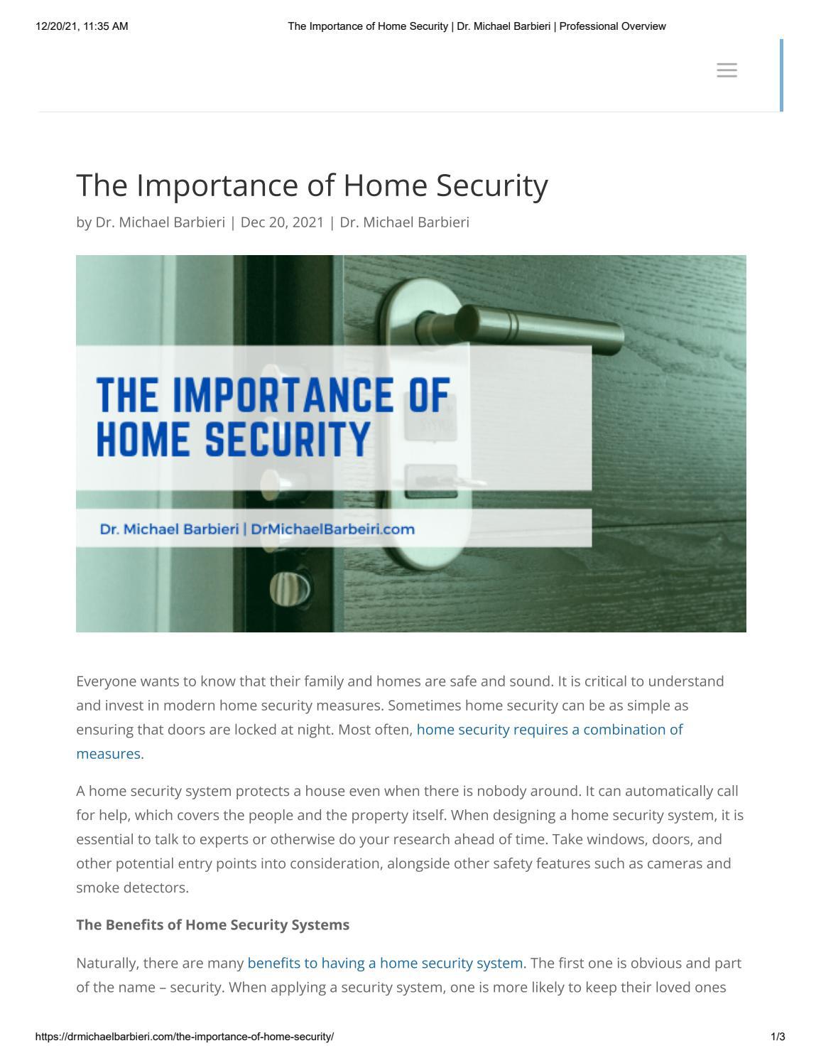 The Importance of Home Security | Dr. Michael Barbieri by Michael ...