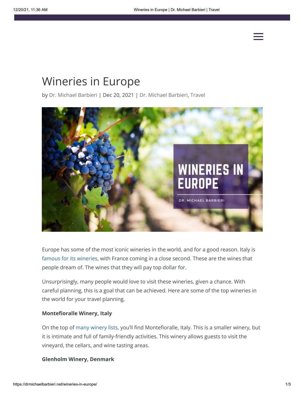 Wineries in Europe | Dr. Michael Barbieri by Michael Barbieri, PhD - Issuu