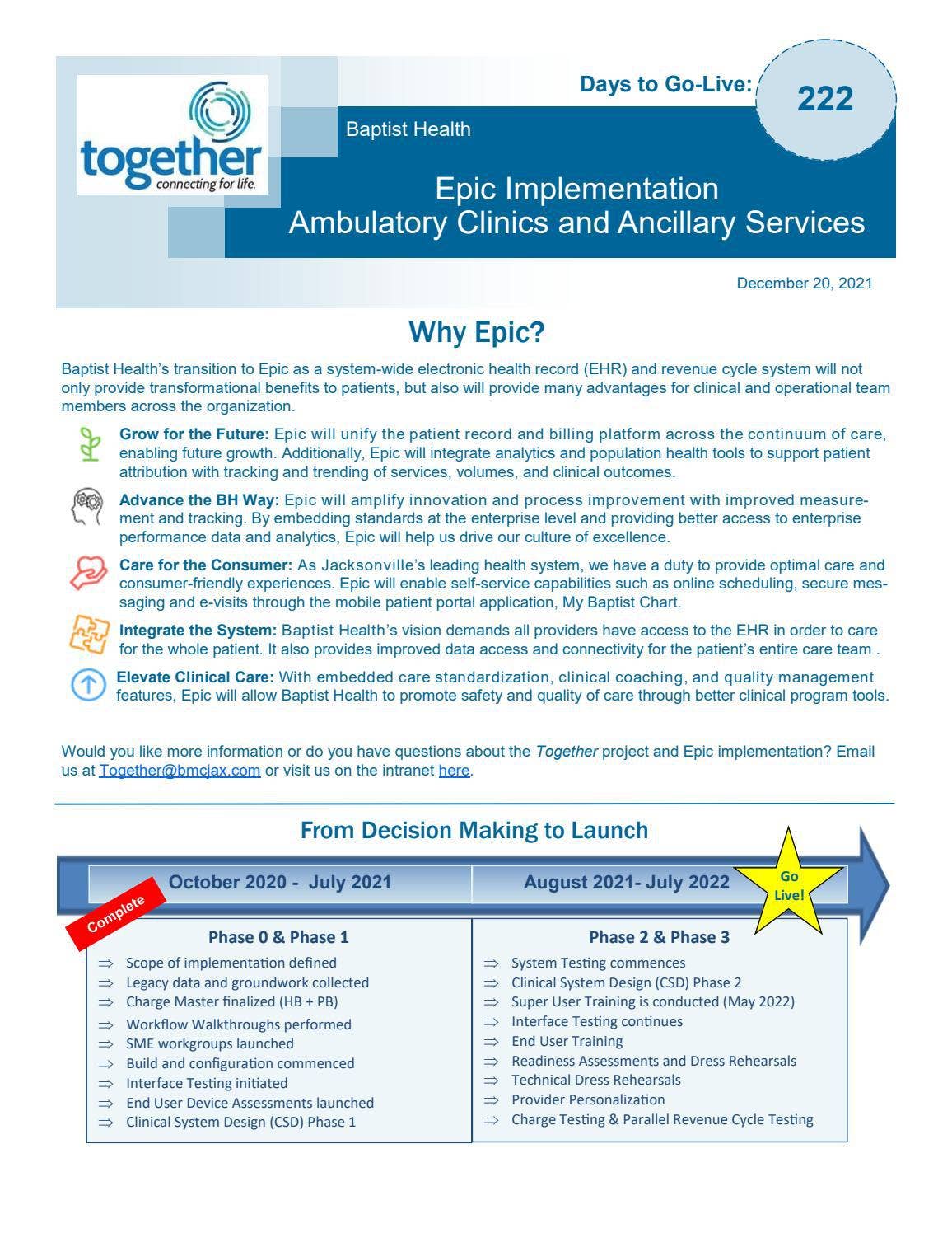 Epic Implementation Ambulatory Clinics and Ancillary Services by ...