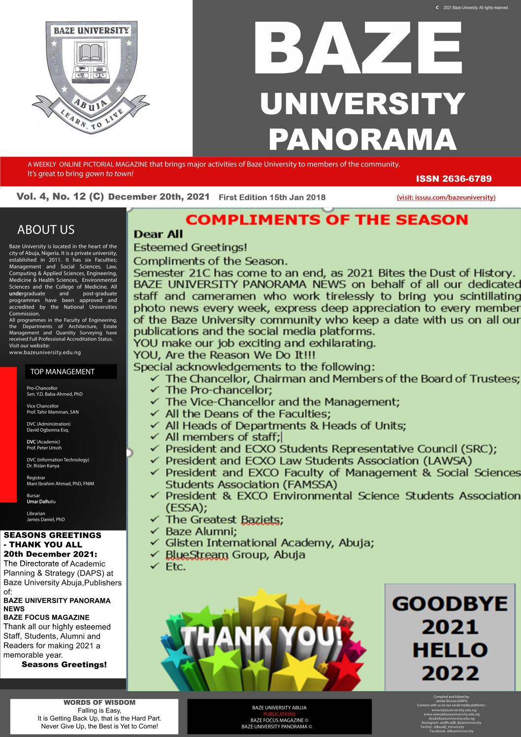 BAZE UNIVERSITY PANORAMA NEWS (20th December 2021) by Baze University ...
