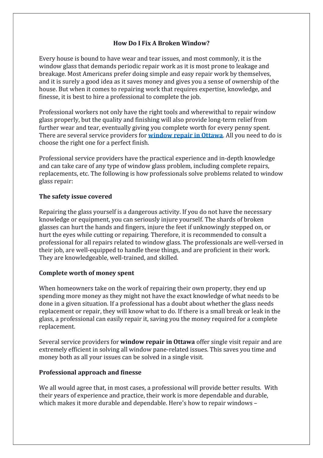 How Do I Fix A Broken Window by Window medics - Issuu