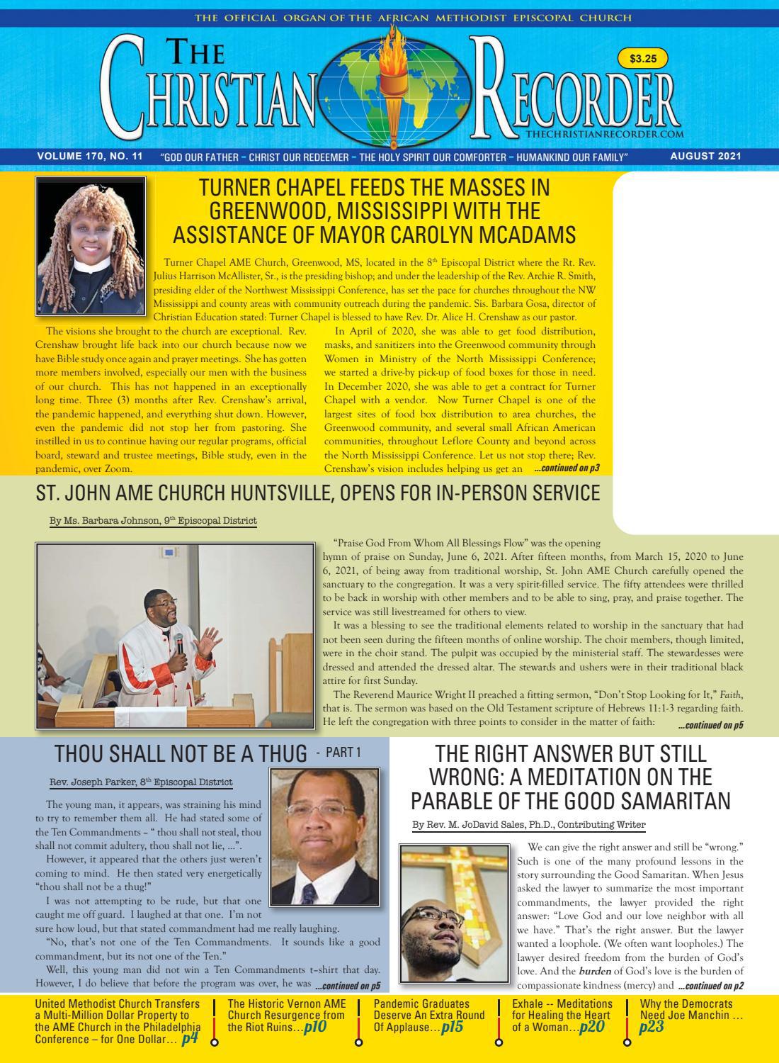 August 2021 Edition of The Christian Recorder by John Thomas III - Issuu