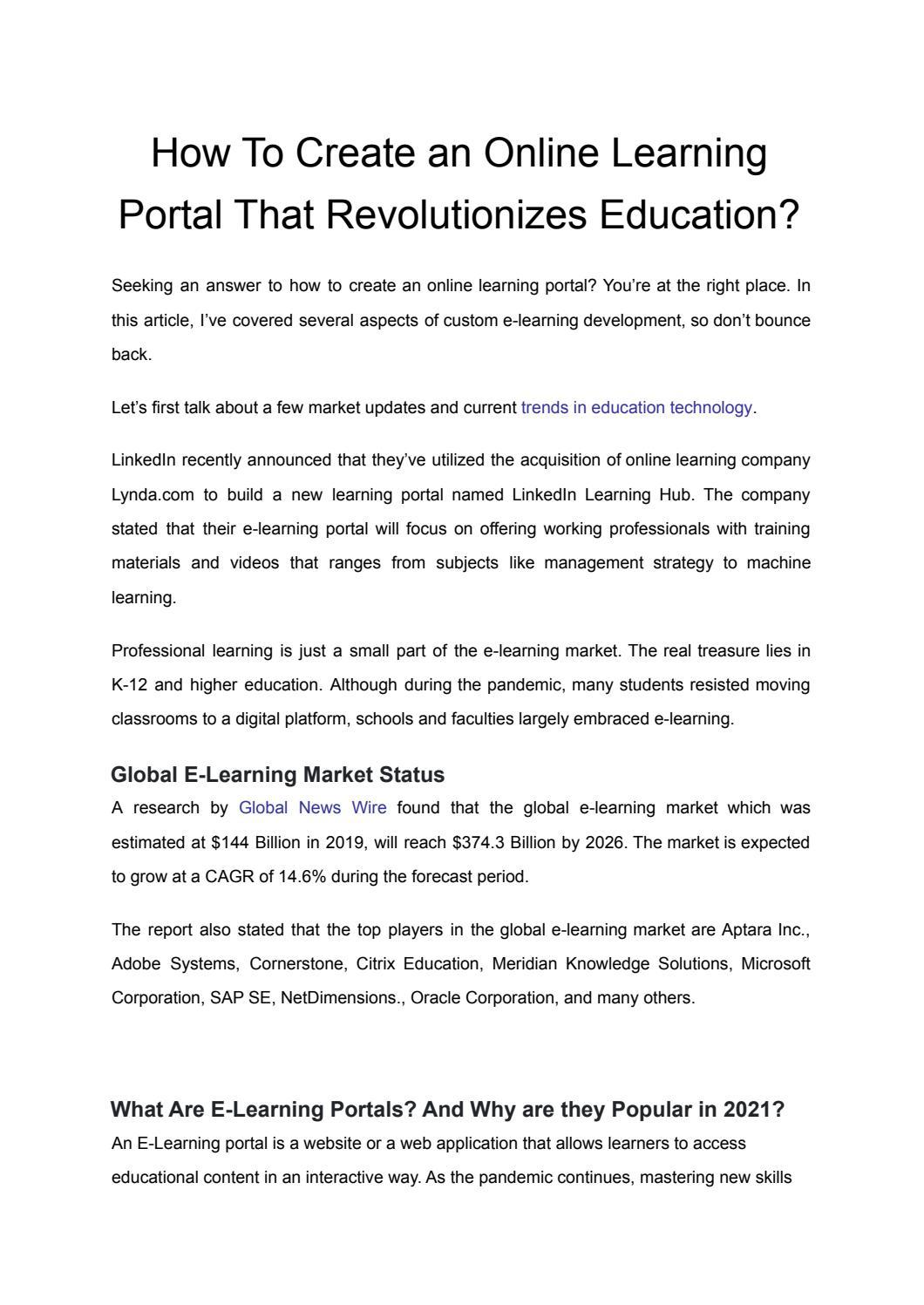 How To Create an Online Learning Portal That Revolutionizes Education ...