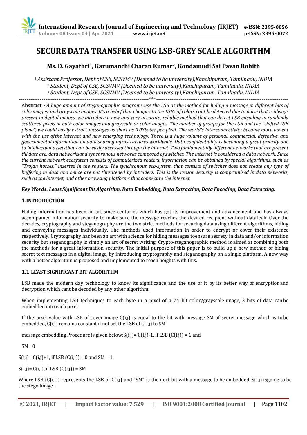 IRJET- Secure Data Transfer using LSB-Grey Scale Algorithm by IRJET ...