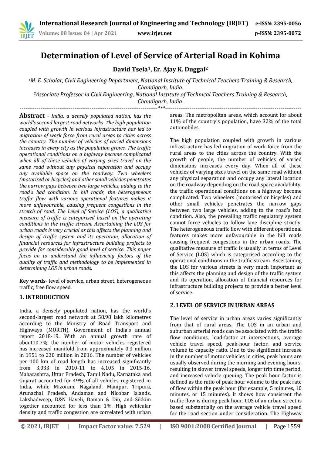 IRJET- Determination of Level of Service of Arterial Road in Kohima by IRJET Journal - Issuu