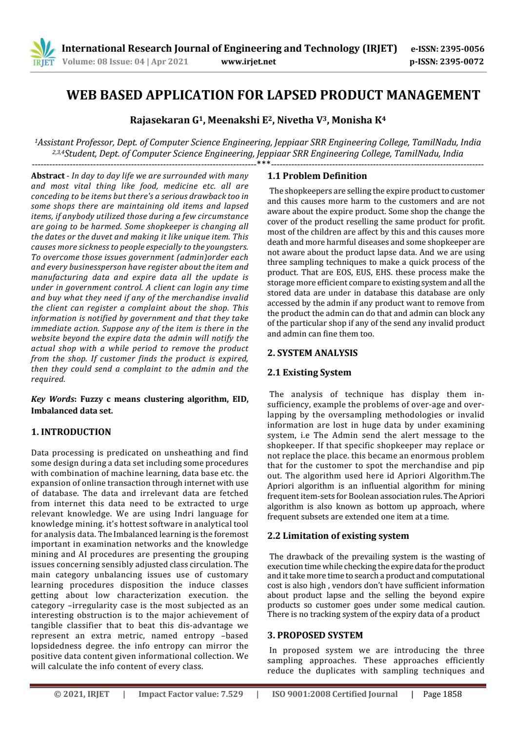 IRJET- Web based Application for Lapsed Product Management by IRJET Journal - Issuu